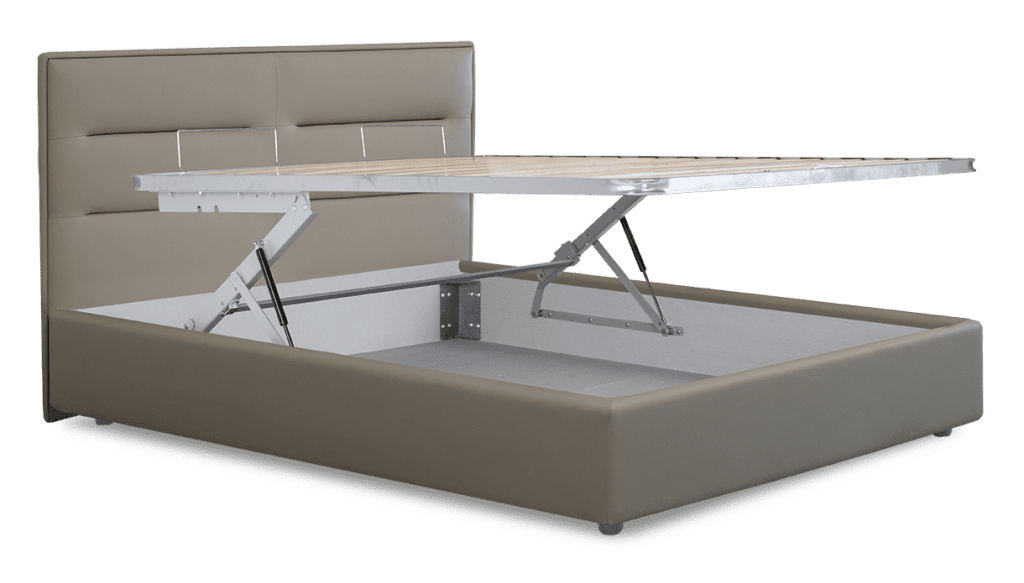 Letto Contenitore Greta con contenitore e rete alzata a 90 gradi ...