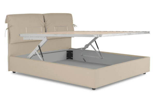 Letto Contenitore Paola con contenitore e rete alzata a 90 gradi ...